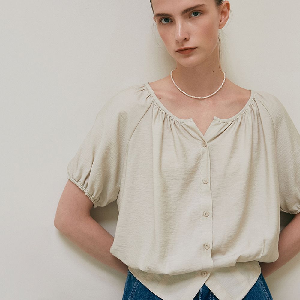 DRAWSTRING SHIRRING BLOUSE_BEIGE - 감도 깊은 취향 셀렉트샵 29CM