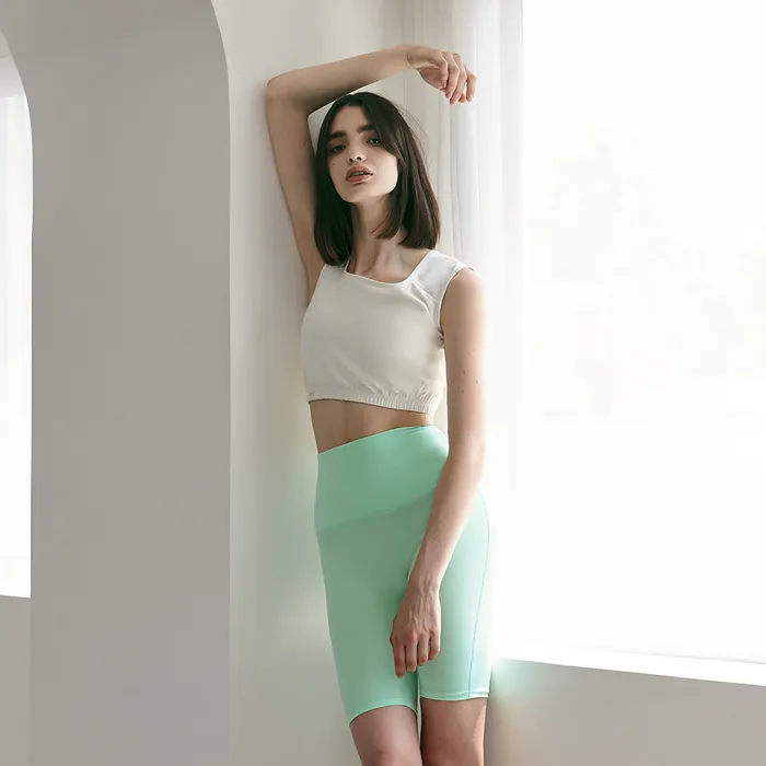 여성 요가복 DEVI-B0013-파스텔그린 필라테스 군살제로 바이커 5부 - 감도 깊은 취향 셀렉트샵 29CM