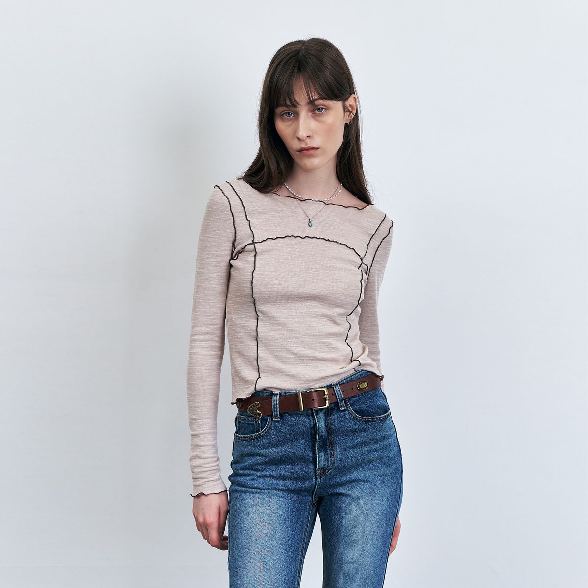 Interlock Fitted Long Sleeves Top, Light beige - 감도 깊은 취향 셀렉트샵 29CM