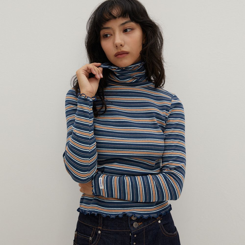 Multi Stripe Turtle Neck T/Shirts Navy - 감도 깊은 취향 셀렉트샵 29CM