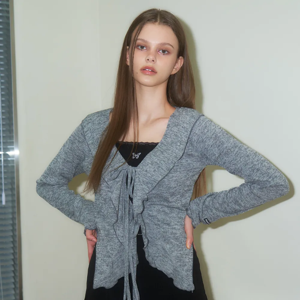 [NF] LISSOME FRILL STRING CARDIGAN (GRAY)_F23QZ259 - 감도 깊은 취향 셀렉트샵 29CM