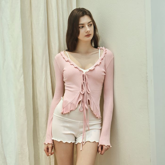 여성 요가복 DEVI-O0013-살몬핑크 필라테스 라일리 러플 리본 가디건 - 감도 깊은 취향 셀렉트샵 29CM