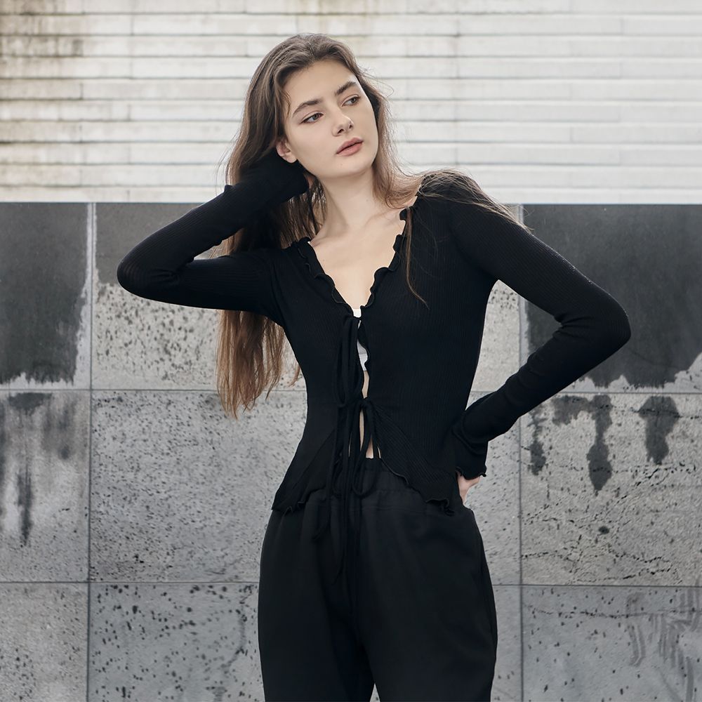 여성 요가복 DEVI-O0013-블랙 필라테스 라일리 러플 리본 가디건 - 감도 깊은 취향 셀렉트샵 29CM