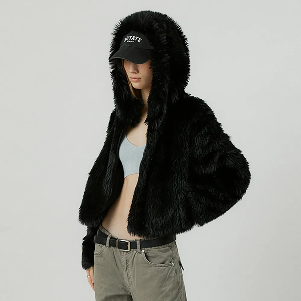 COMELY soft fur crop hoodie jacket [black] - 감도 깊은 취향 셀렉트샵 29CM