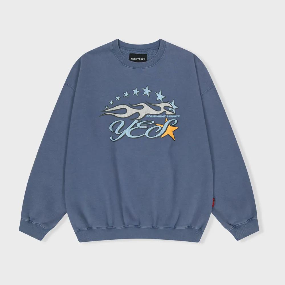 Y.E.S Cracked Flame Logo Sweatshirt Smoky Blue - 감도 깊은 취향 셀렉트샵 29CM