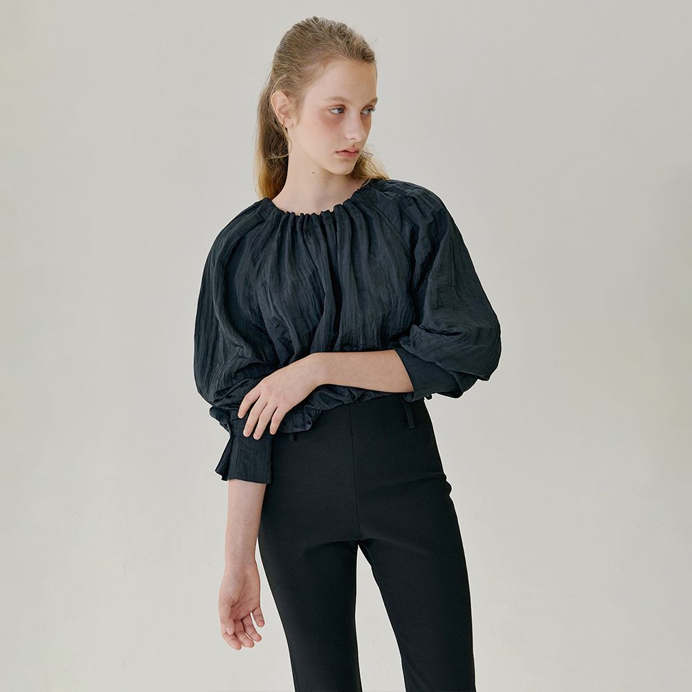 MOON round neck drawstring silky blouse_Charcoal Grey - 감도 깊은 취향 셀렉트샵 29CM
