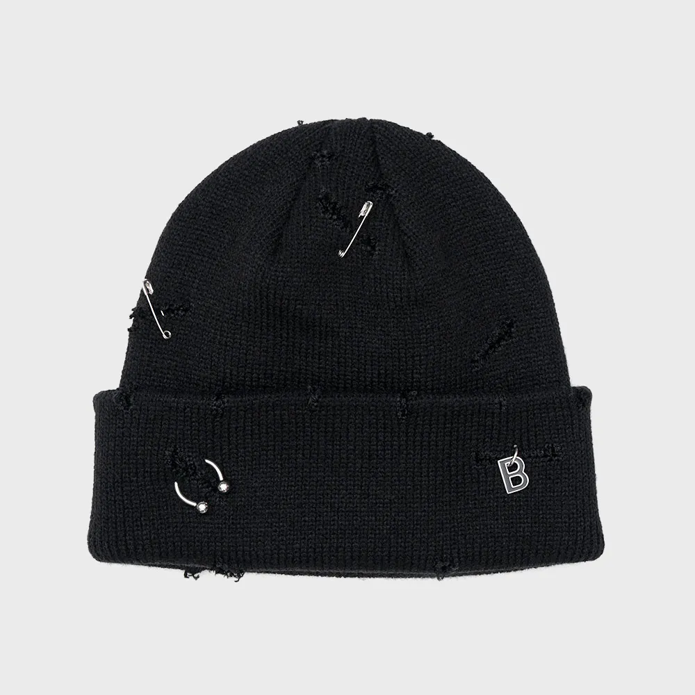BBD Ripped Piercing Custom Beanie (Black) - 감도 깊은 취향 셀렉트샵 29CM
