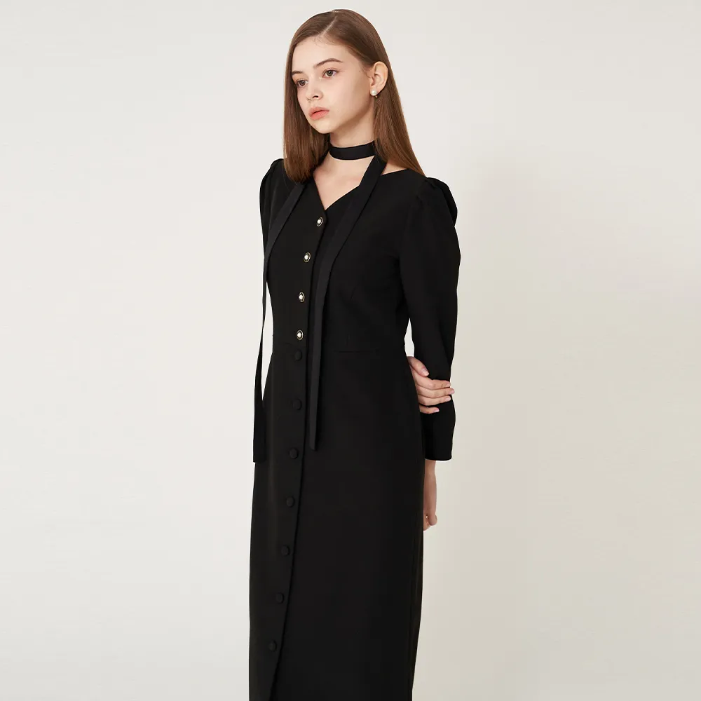 scarf set Anna tulip neck dress BK - 감도 깊은 취향 셀렉트샵 29CM