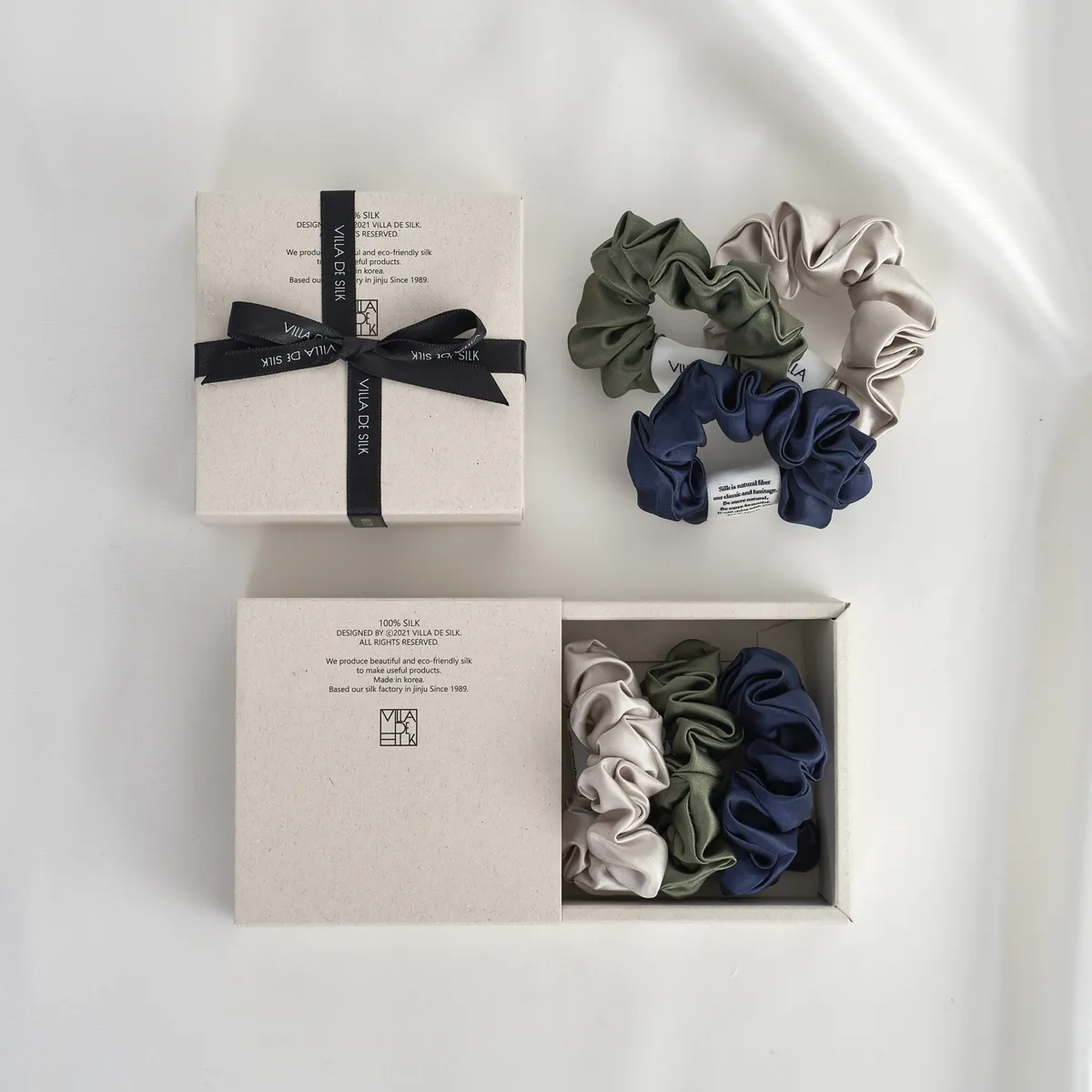 Baby scrunchie 3set (Silver/Khaki/Navy) 실크 스크런치 - 감도 깊은 취향 셀렉트샵 29CM
