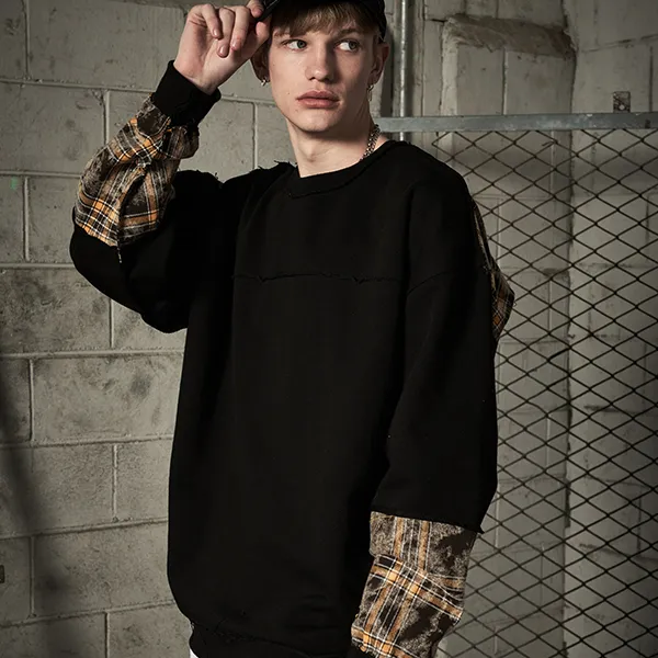 Check color combination washed deki sweatshirt black - 감도 깊은 취향 셀렉트샵 29CM