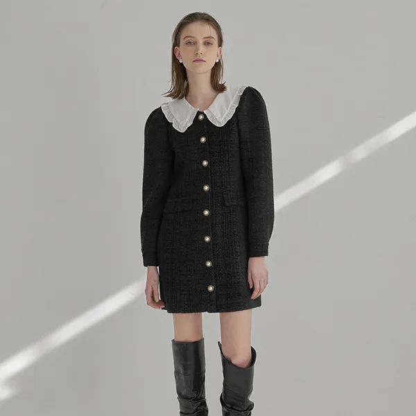 FRILL COLORING COLLAR TWEED DRESS (OP-6000) - 감도 깊은 취향 셀렉트샵 29CM