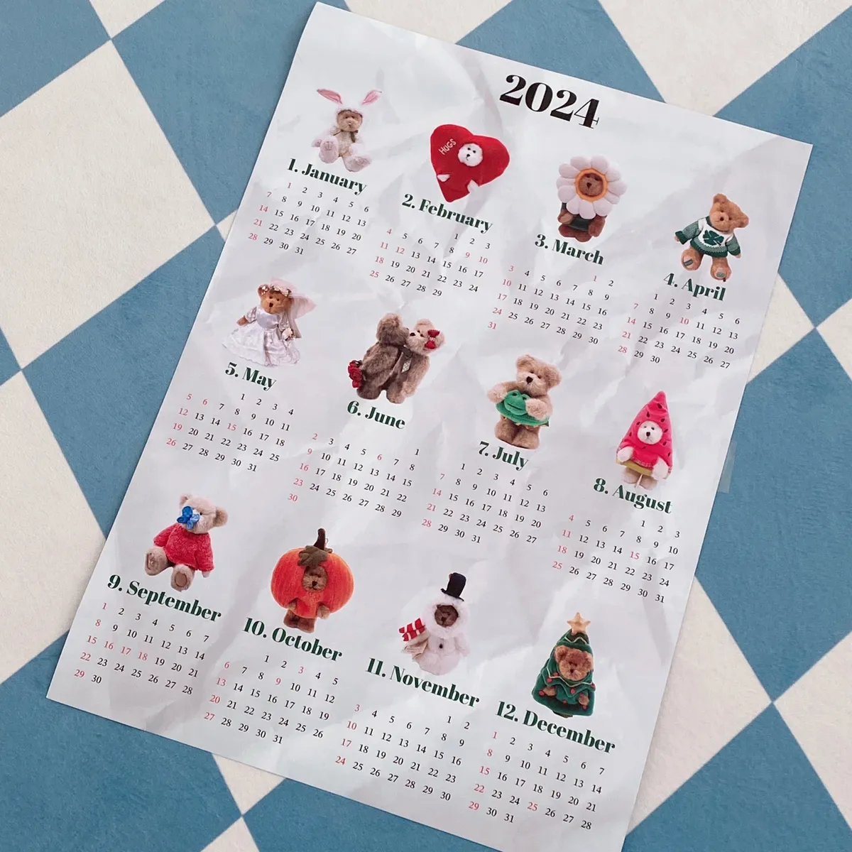 2024 calendar wallpaper bear ver.1 달력 - 감도 깊은 취향 셀렉트샵 29CM