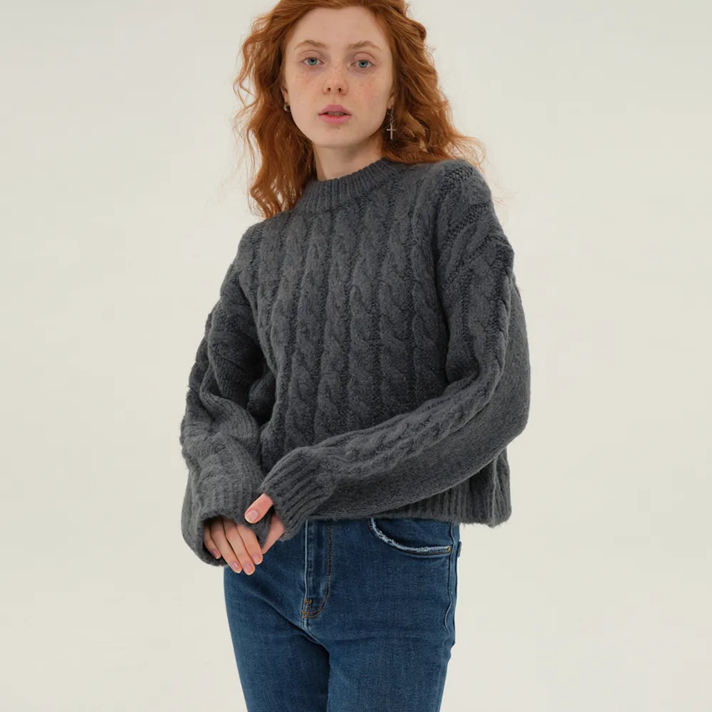 Cropped cable sweater Grey - 감도 깊은 취향 셀렉트샵 29CM