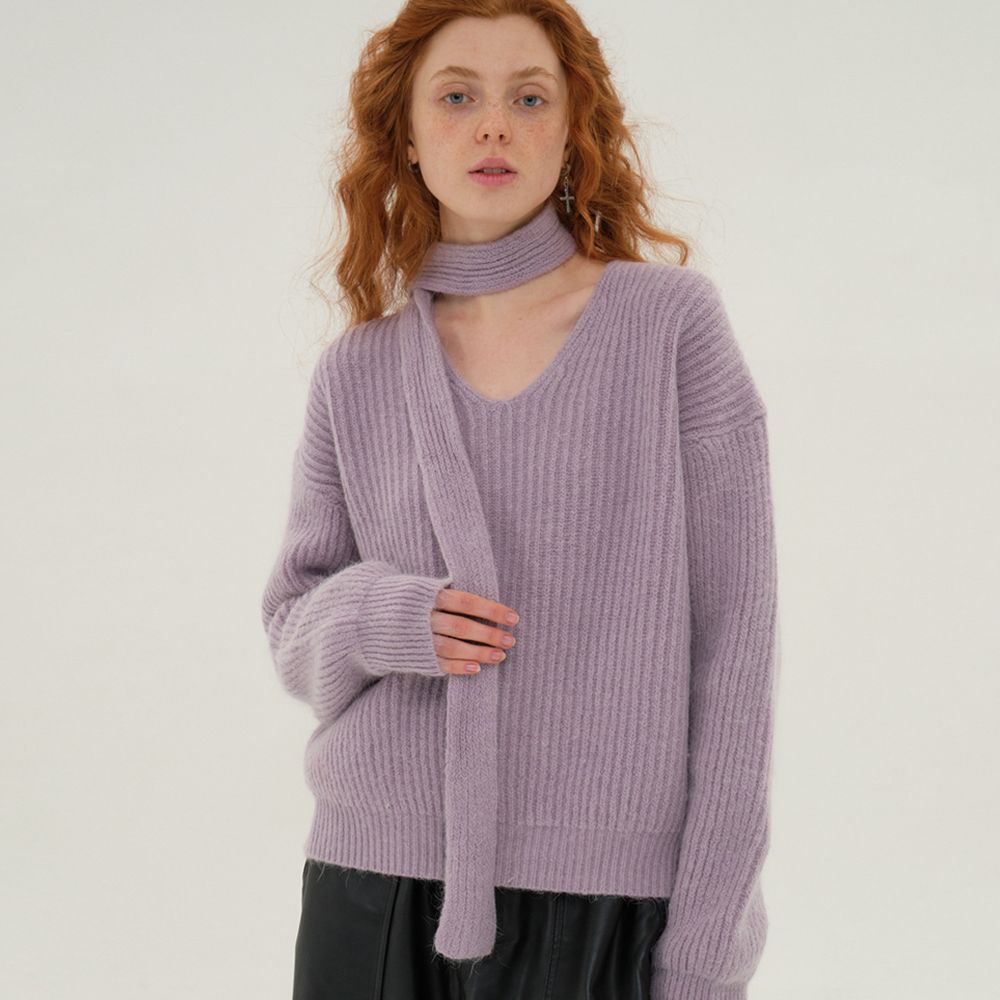 Angora V-neck tie sweater purple - 감도 깊은 취향 셀렉트샵 29CM