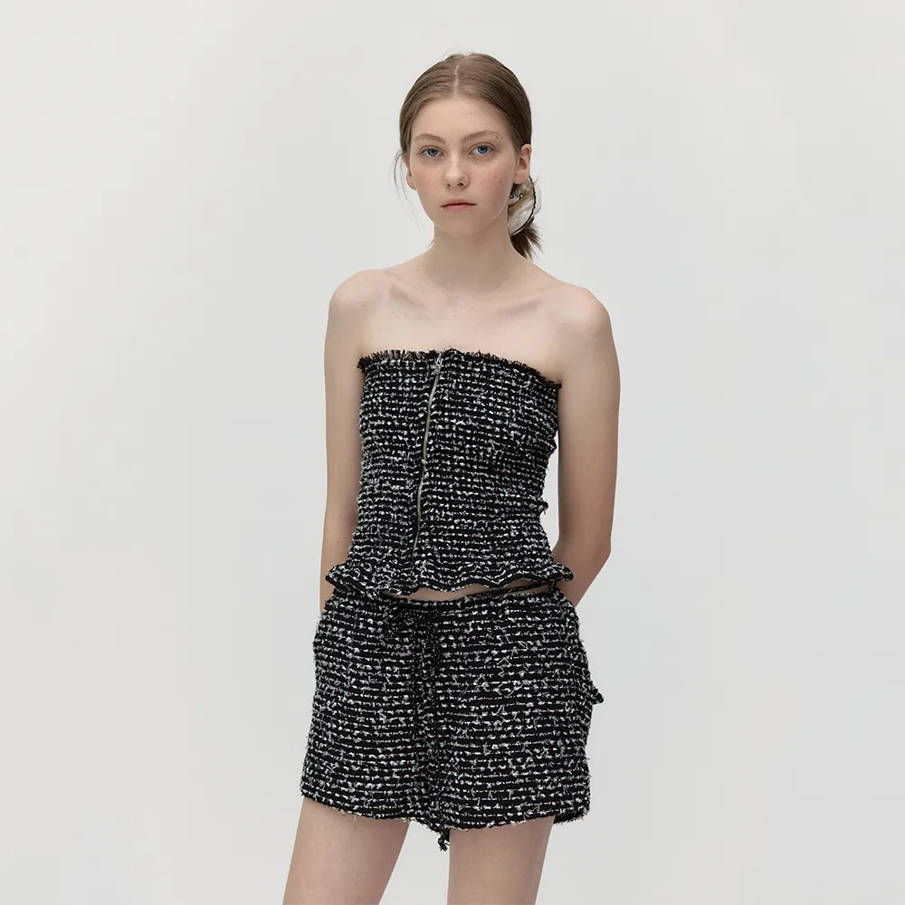 RIBBON TWEED STRING SHORT PANTS [BLACK] - 감도 깊은 취향 셀렉트샵 29CM