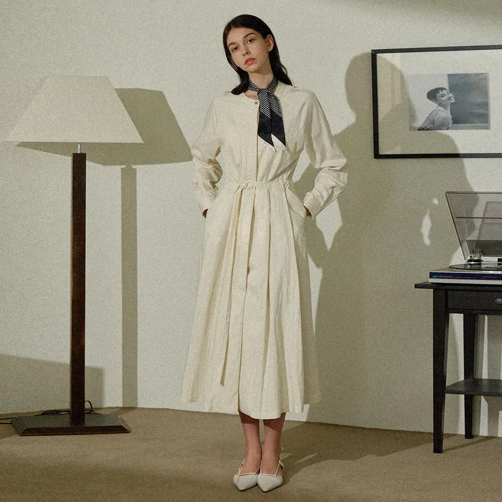 Silver button strap belt long dress - cream - 감도 깊은 취향 셀렉트샵 29CM