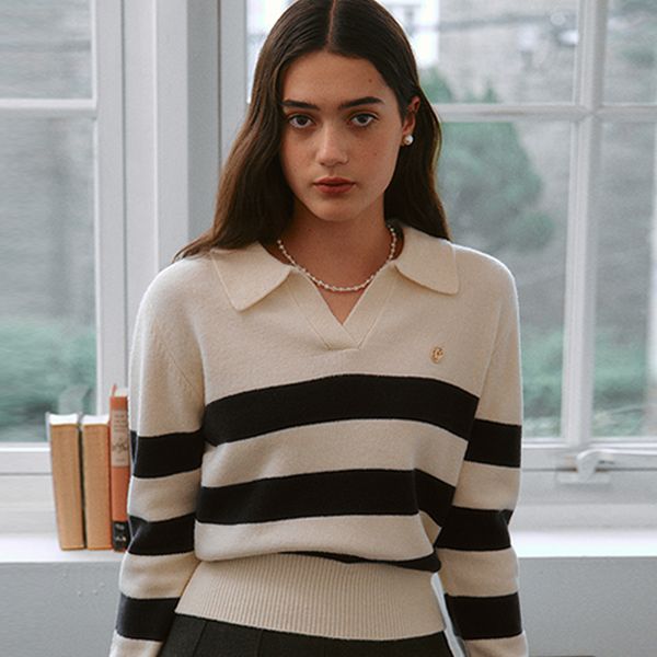 COLLAR LOGO STRIPE KNIT IVORY 29CM collar-logo-stripe-knit-ivory-29cm