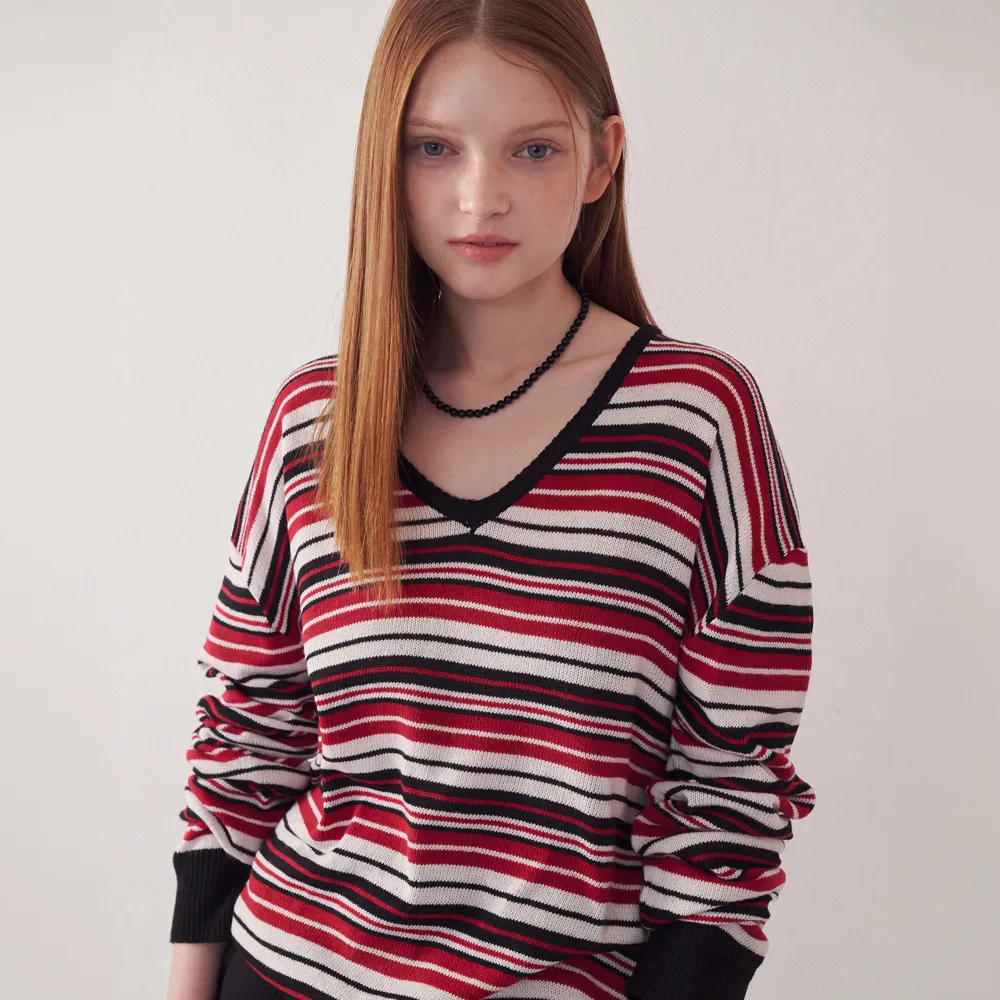MULTI STRIPE V NECK KNIT BLACK - 감도 깊은 취향 셀렉트샵 29CM