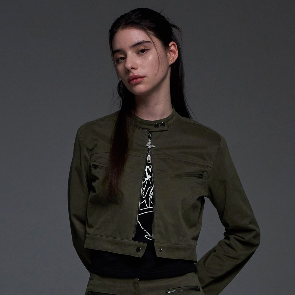 [NF] BIKER CROP JACKET (KHAKI)_F24QA951 - 감도 깊은 취향 셀렉트샵 29CM