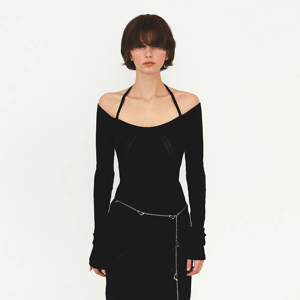 OFF SHOULDER STRAP KNIT (black) - 감도 깊은 취향 셀렉트샵 29CM