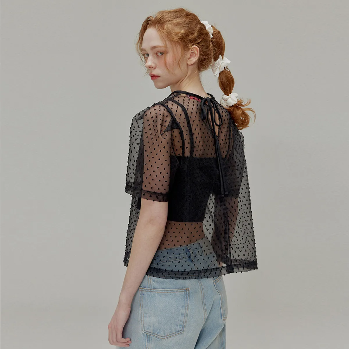 Popcorn see-through ribbon top set_Black - 감도 깊은 취향 셀렉트샵 29CM