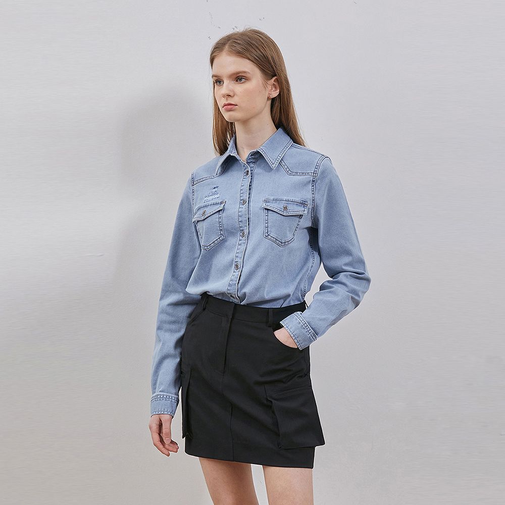 DENIM DESTROYED BASIC WESTERN SHIRT L BLUE - 감도 깊은 취향 셀렉트샵 29CM