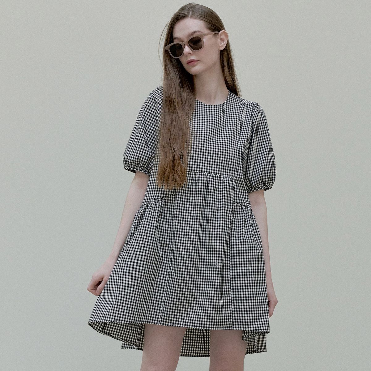 Check Puff Shirring Mini Dress - black - 감도 깊은 취향 셀렉트샵 29CM