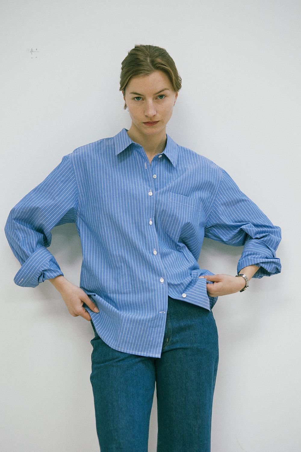 TE1-SH03 레인 스트라이프 셔츠-블루바오 - 감도 깊은 취향 셀렉트샵 29CM