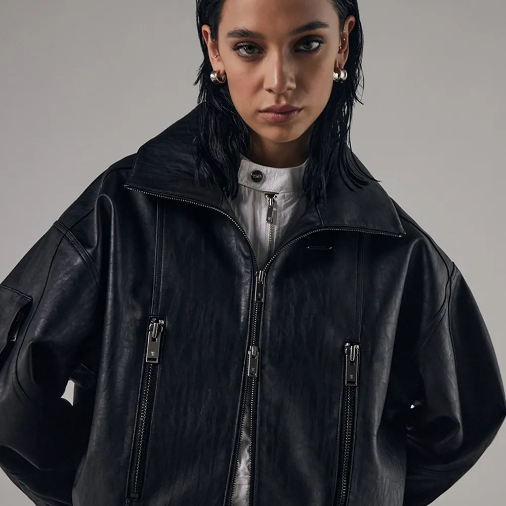 Bold Zip High-Neck Leather Jacket [ Black ] - 감도 깊은 취향 셀렉트샵 29CM