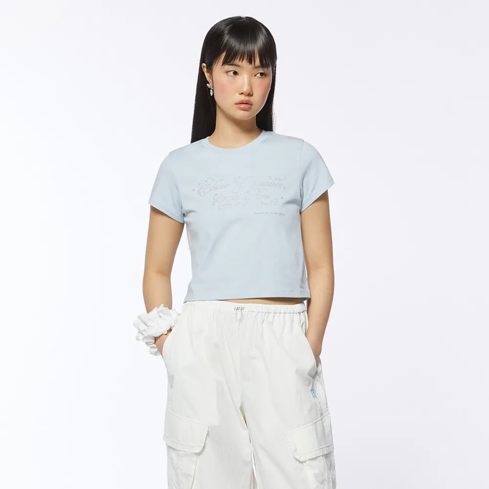 Glitter Slogan Crop T-shirt (sky blue) - 감도 깊은 취향 셀렉트샵 29CM