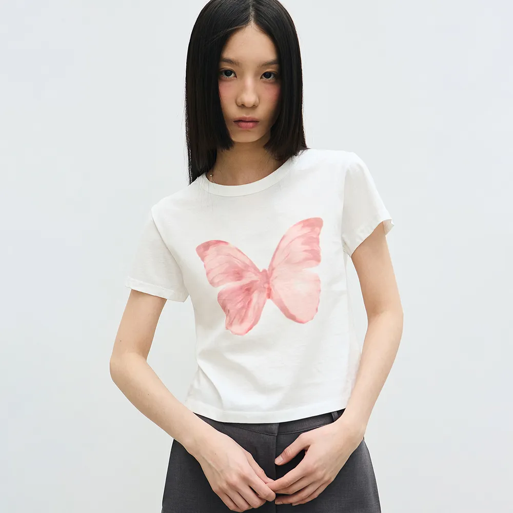 BUTTERFLY SOFT COLORING CROP TOP_WHITE PINK - 감도 깊은 취향 셀렉트샵 29CM