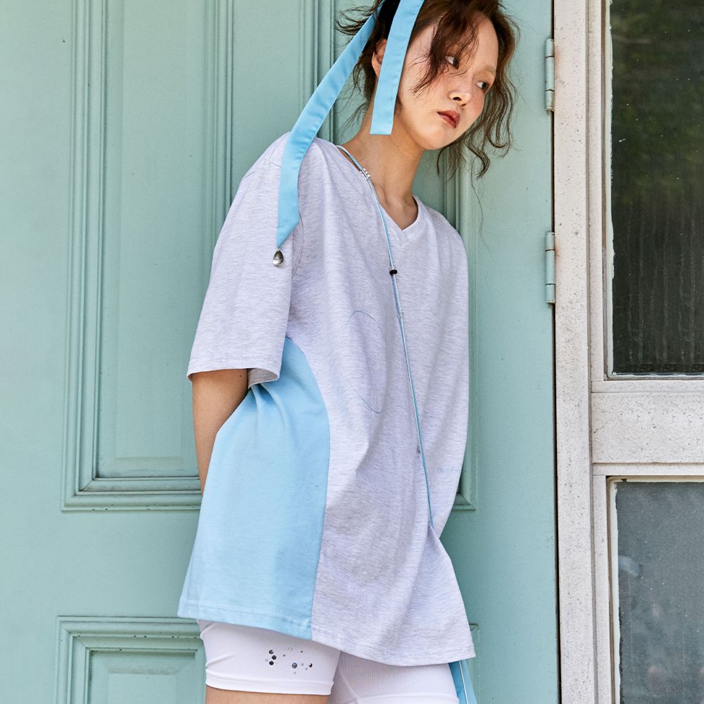 COLOR BLOCK V-NECK T-SHIRT (MELANGE) - 감도 깊은 취향 셀렉트샵 29CM