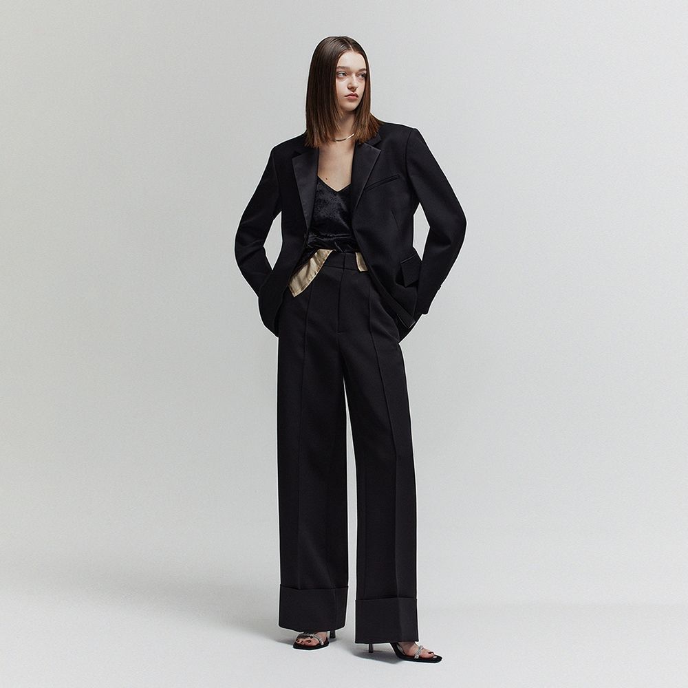 HIGH-RISED TURN UP WIDE PANTS_BLACK - 감도 깊은 취향 셀렉트샵 29CM