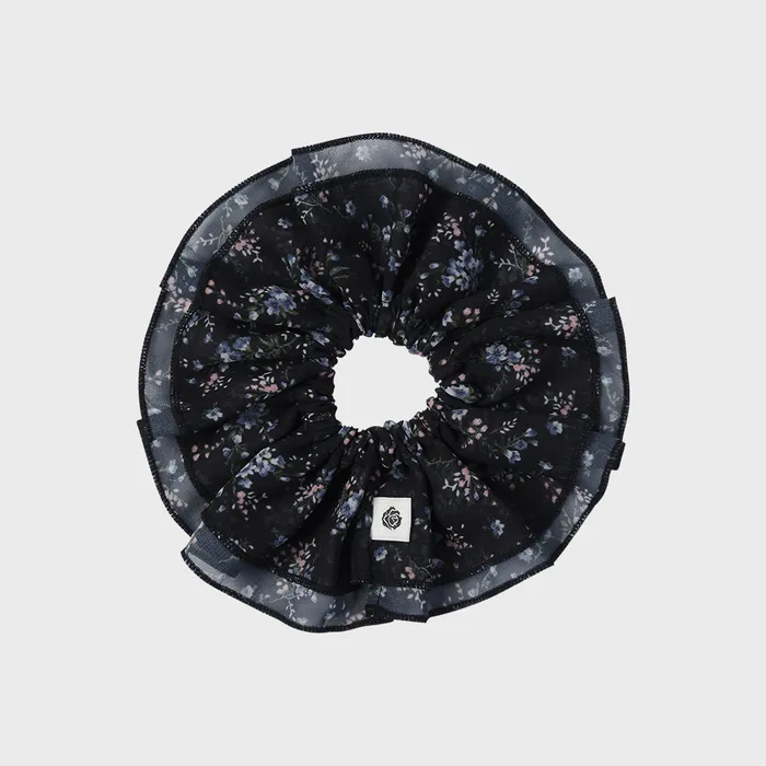 FLORAL CHIFFON FRILL SCRUNCHIE (BLACK) - 감도 깊은 취향 셀렉트샵 29CM