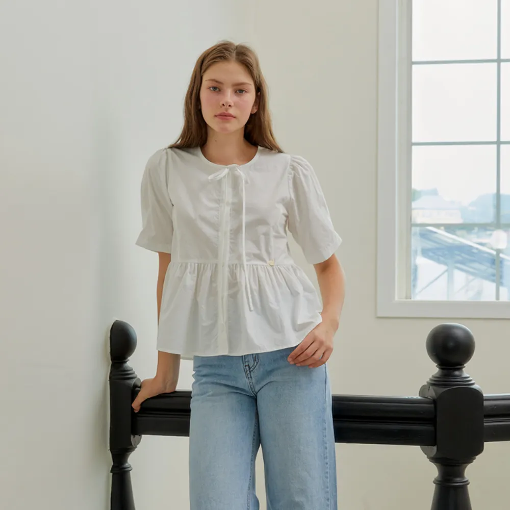HALF SLEEVE RIBBON BLOUSE_WHITE - 감도 깊은 취향 셀렉트샵 29CM