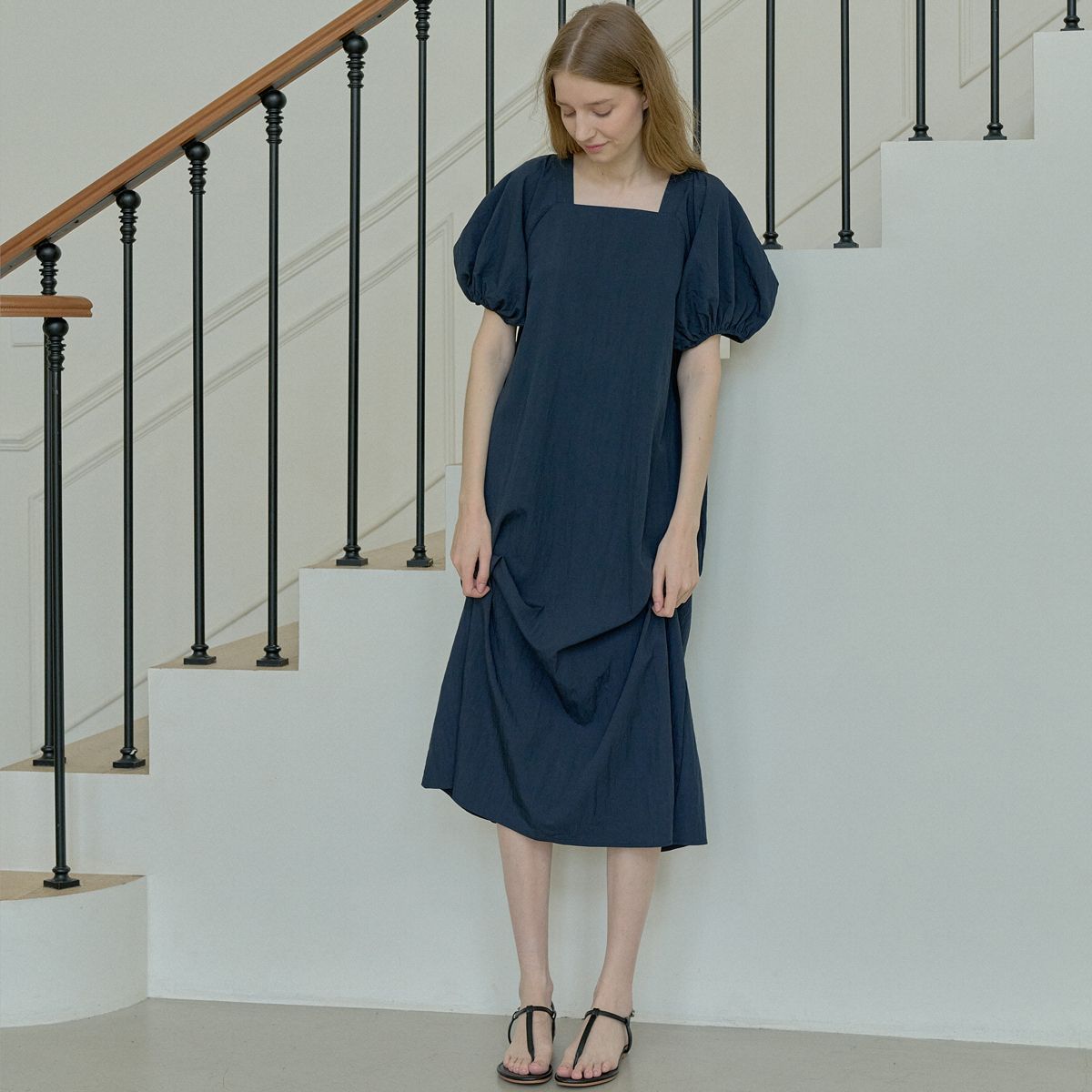 Square Neck Puff Long Dress - NAVY - 감도 깊은 취향 셀렉트샵 29CM