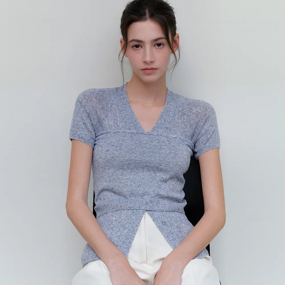 comos 1169 twist v-neck knit tube top set-up (melange blue) - 감도 깊은 취향 셀렉트샵 29CM