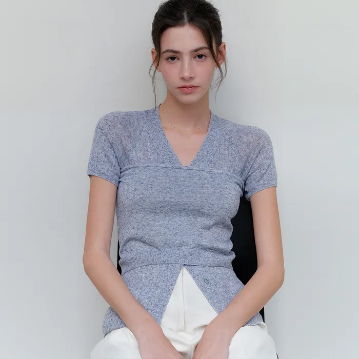 comos 1169 twist v-neck knit tube top set-up (melange blue) - 감도 깊은 취향 셀렉트샵 29CM