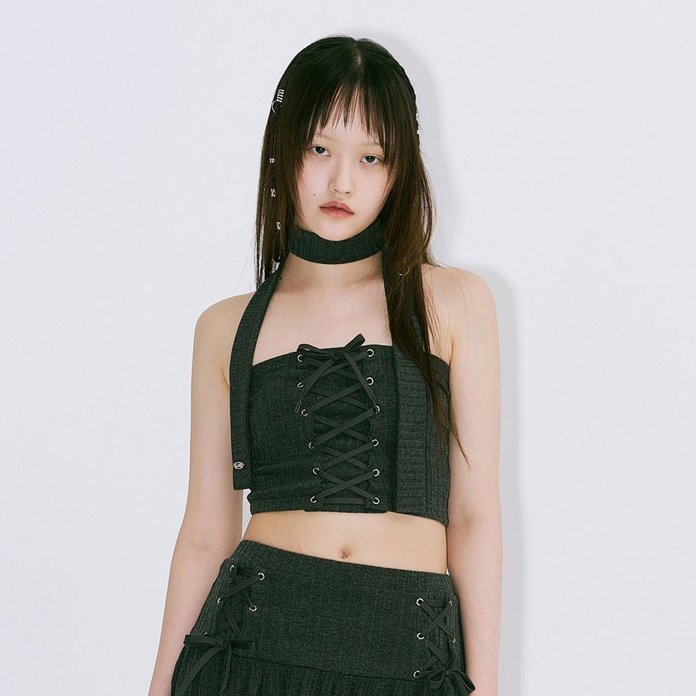 LACE-UP SCARF TUBE TOP_CHARCOAL - 감도 깊은 취향 셀렉트샵 29CM