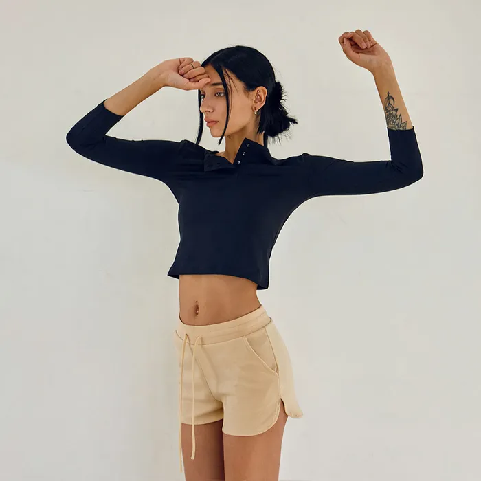 여성 요가복 DEVI-T0108-블랙 필라테스 헨리넥 7부 티셔츠 - 감도 깊은 취향 셀렉트샵 29CM