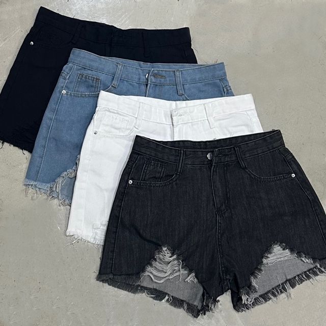 여성 찢어진 숏팬츠 핫팬츠 데님 면 반바지 4color 여자 워터밤 여름 하이웨스트 흑청 연청 블랙 화이트 검정 흰 색 찢청 얇은 숏 바지 A라인 핫 팬츠 감도 깊은
