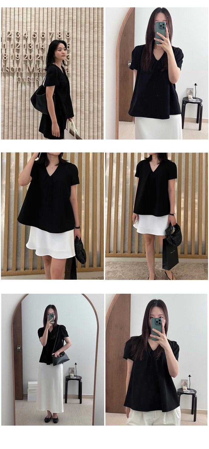 (9차 리오더) v-neck tuck A-line blouse_black - 감도 깊은 취향 셀렉트샵 29CM