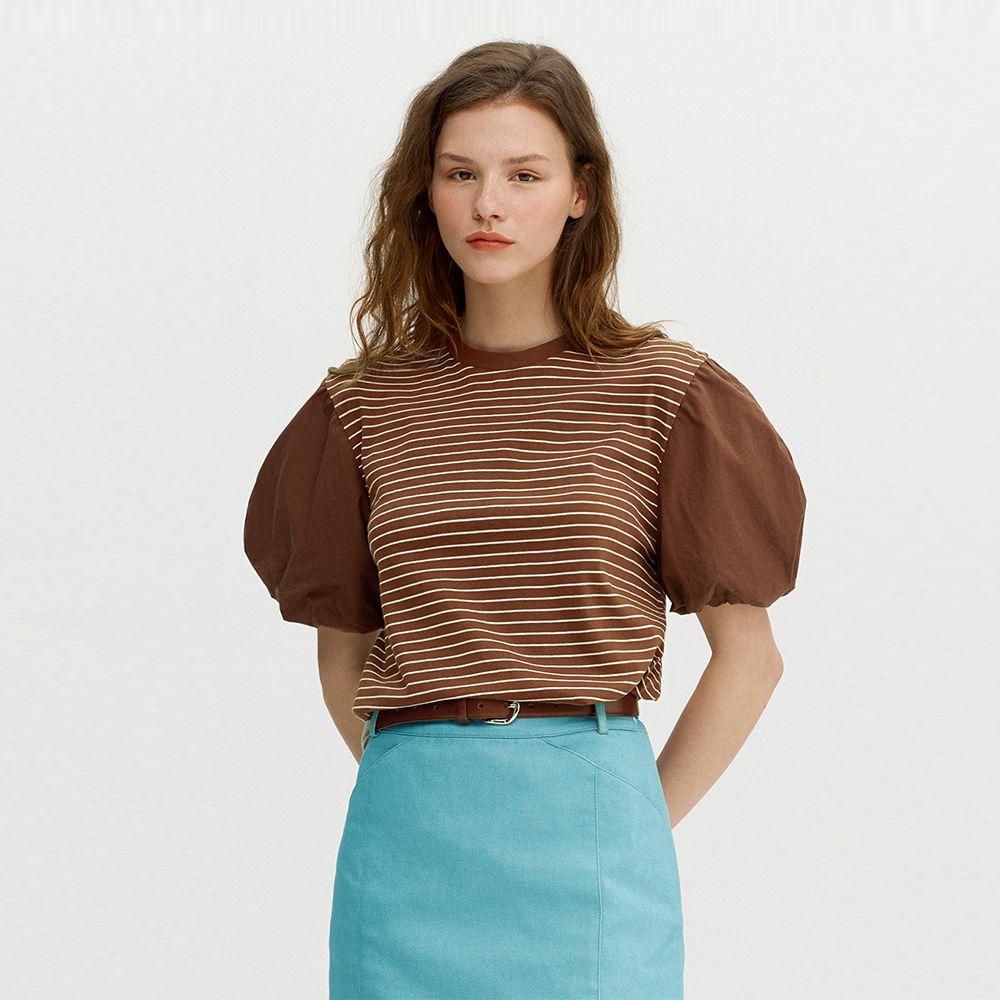 PUBBLICO Balloon sleeve stripe t-shirts (Brown&Ivory) - 감도 깊은 취향 셀렉트샵 29CM