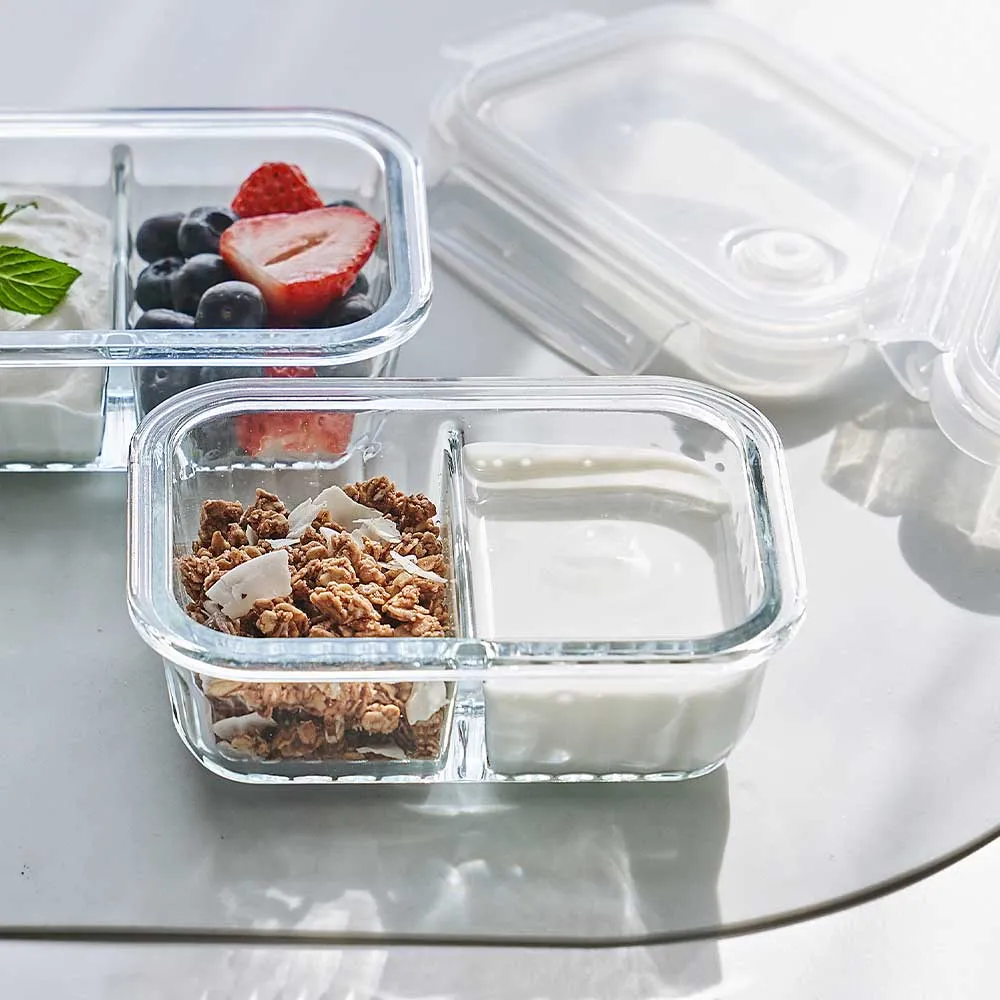 네오플램 웨이브락V(스팀홀) 칸칸이 내열유리 밀폐용기 직사각 370ml (2칸) - 감도 깊은 취향 셀렉트샵 29CM