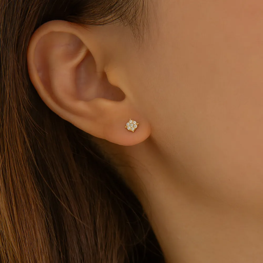 14k 엣지 파베 라운드 스터드 귀걸이 (14k골드) #LFE38 - 감도 깊은 취향 셀렉트샵 29CM