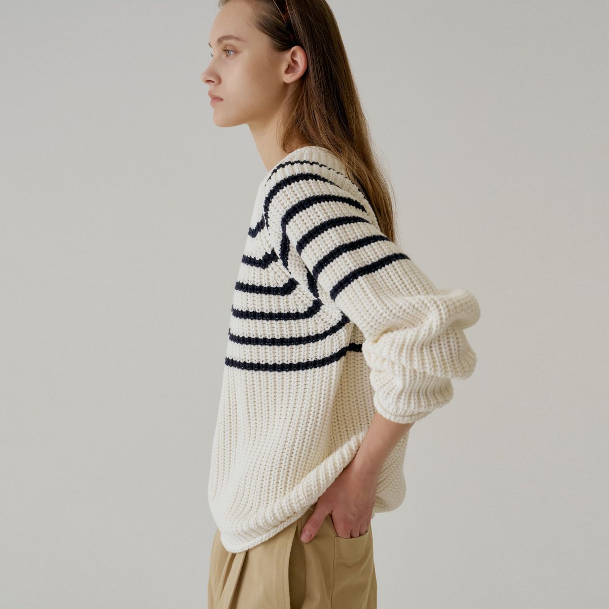 Raglan stripe roll knit (Ivory) - 감도 깊은 취향 셀렉트샵 29CM
