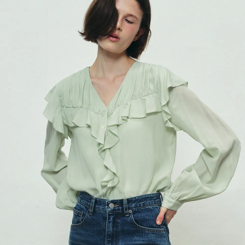 RUFFLE SHIRRING BLOUSE - GREEN - 감도 깊은 취향 셀렉트샵 29CM