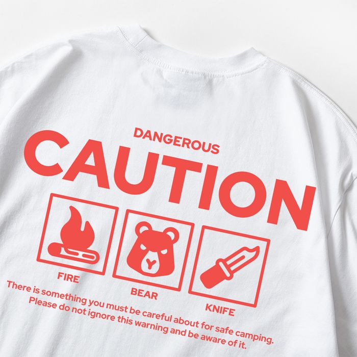 반팔 티셔츠 화이트 - 캠핑 경고(Camping Caution) - 감도 깊은 취향 셀렉트샵 29CM