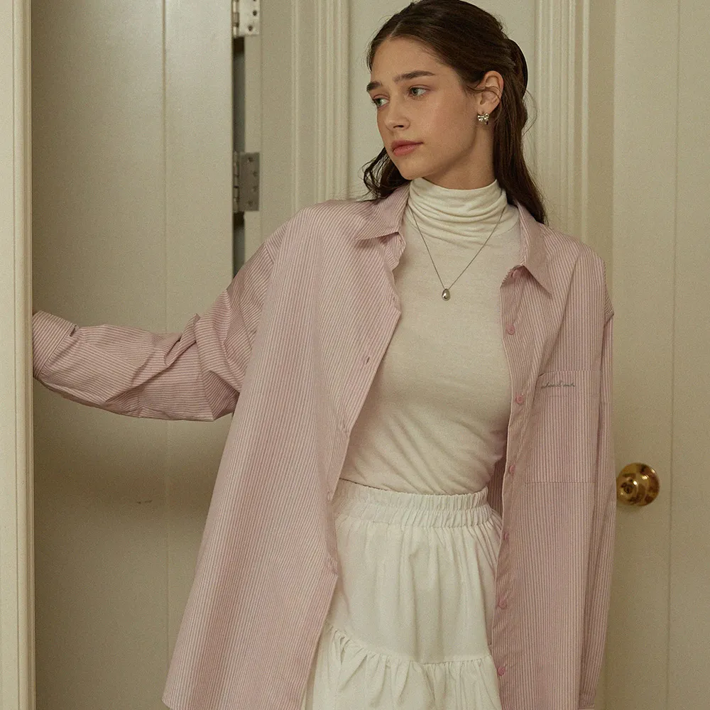 Over fit stripe ad embroidery shirts - pink - 감도 깊은 취향 셀렉트샵 29CM