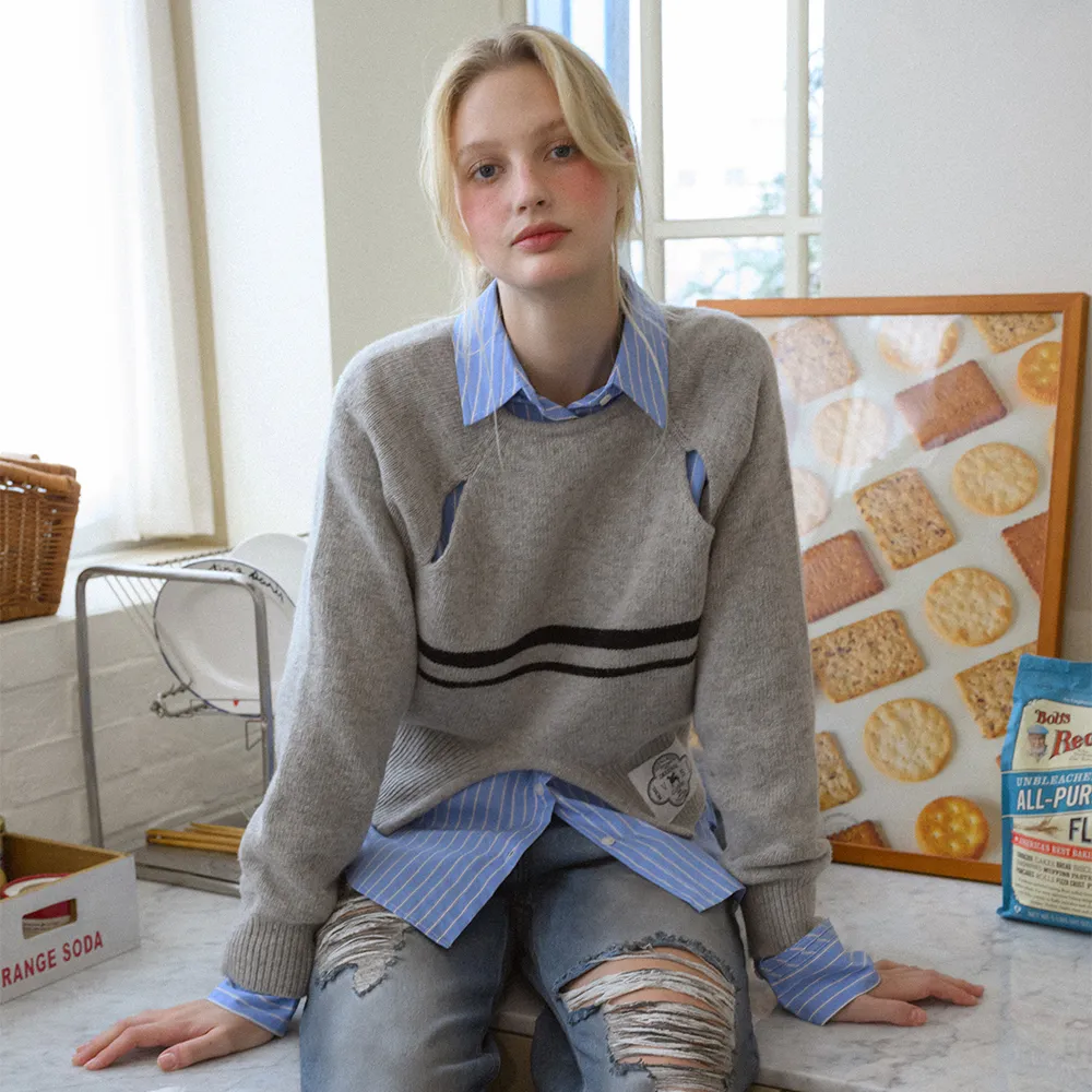 [LINE] 컷 아웃 라인 니트 풀오버 (2c) - 감도 깊은 취향 셀렉트샵 29CM